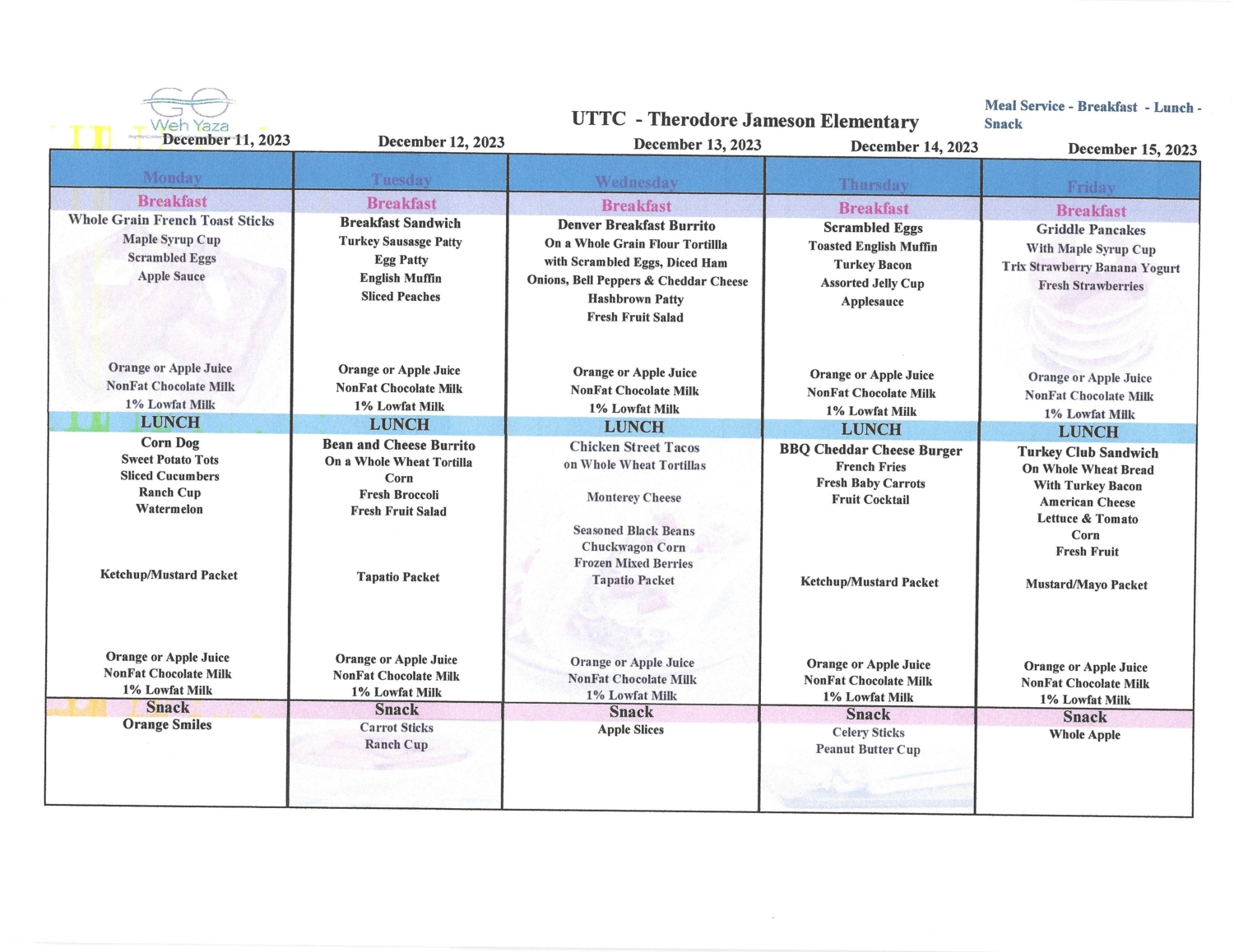 K-8 Menus - United Tribes Technical College