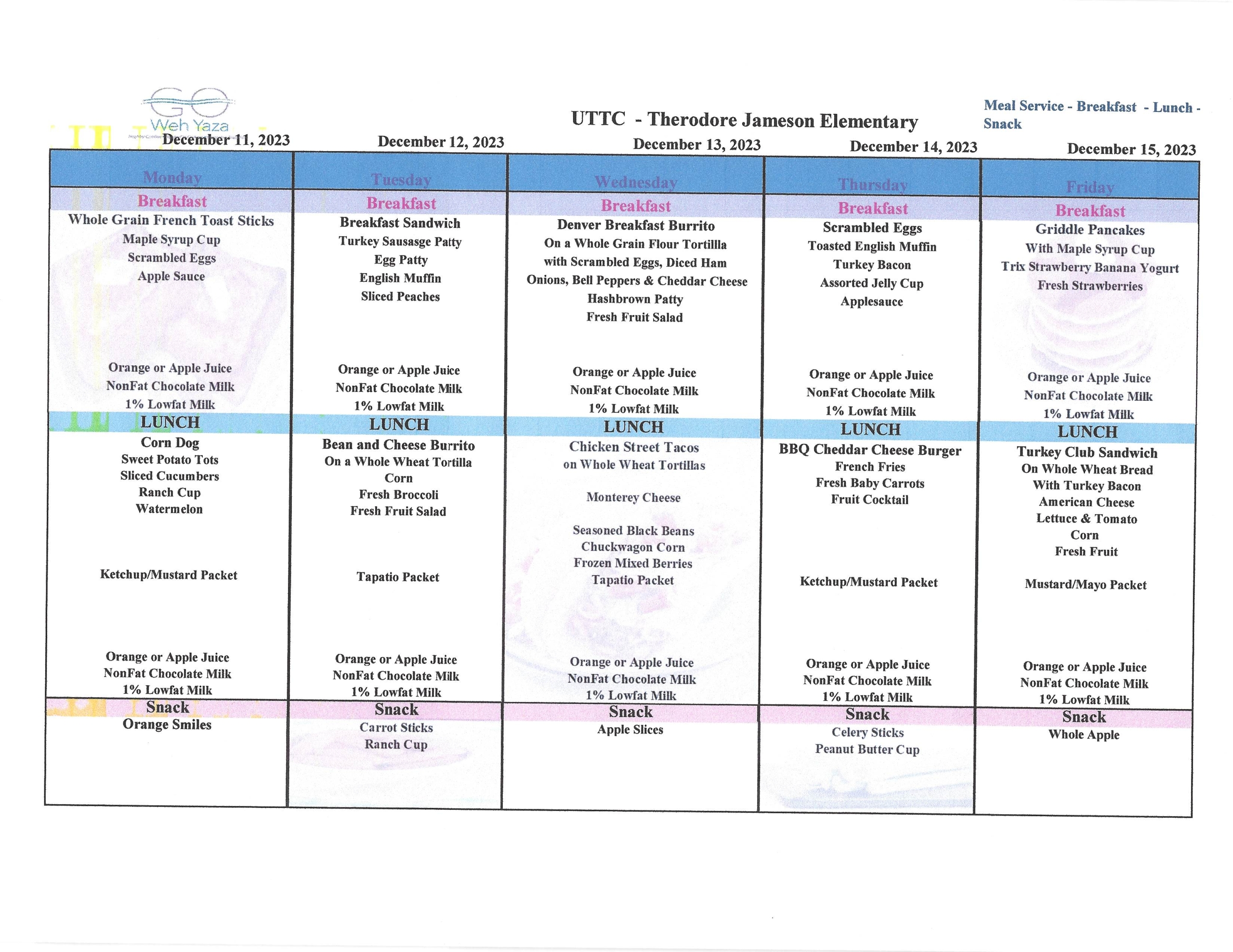 K-8 Menus - United Tribes Technical College
